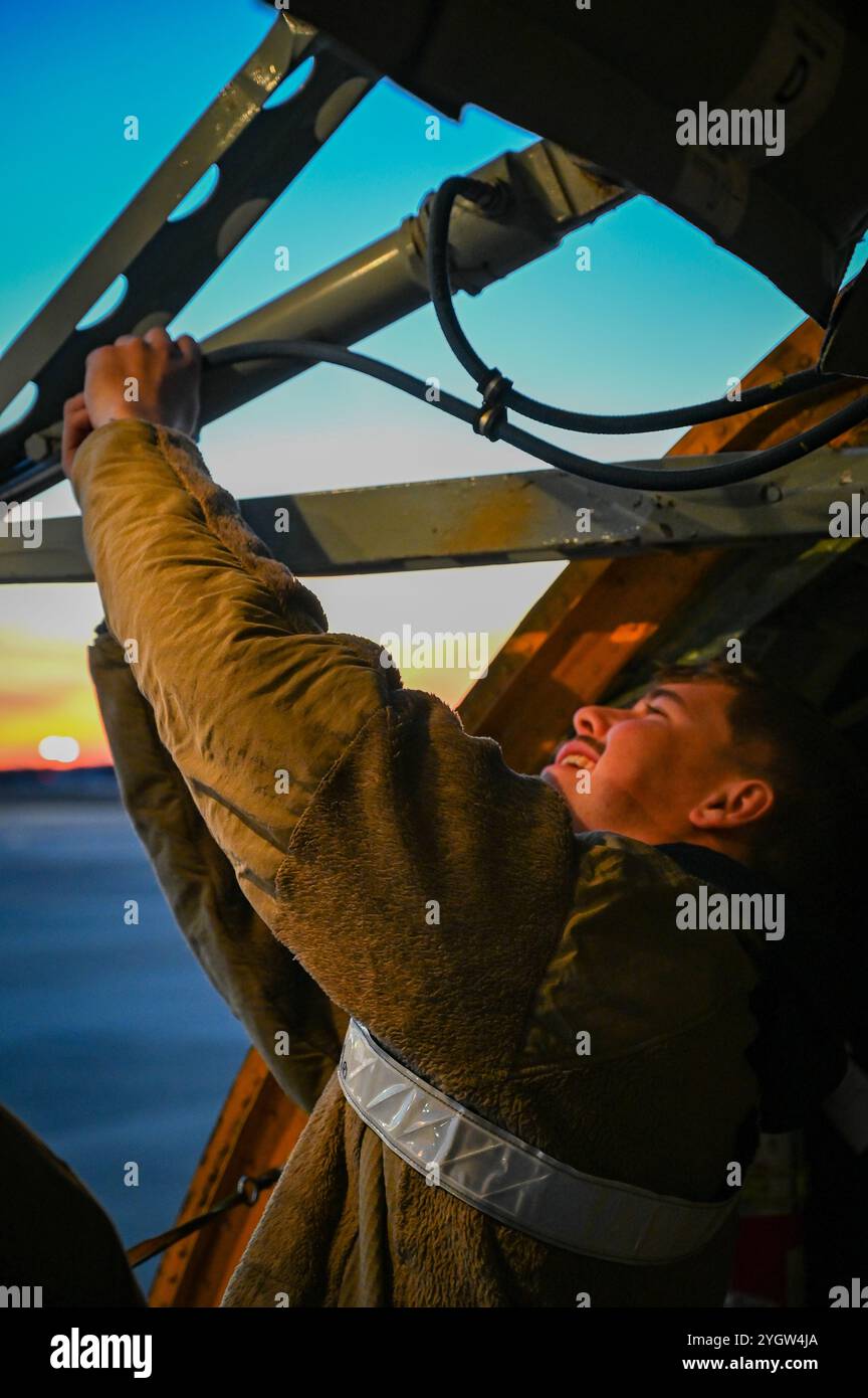 A KC-135 Stratotanker boom operator with the 132nd Air Refueling ...