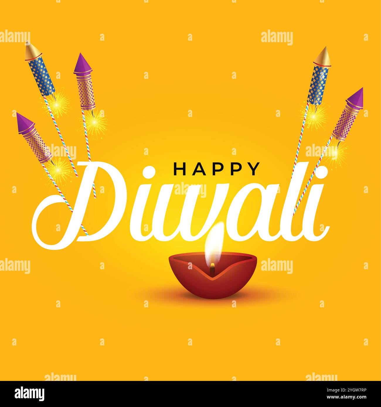 happy diwali elegant design with diya and rocket cracker Stock Vector ...