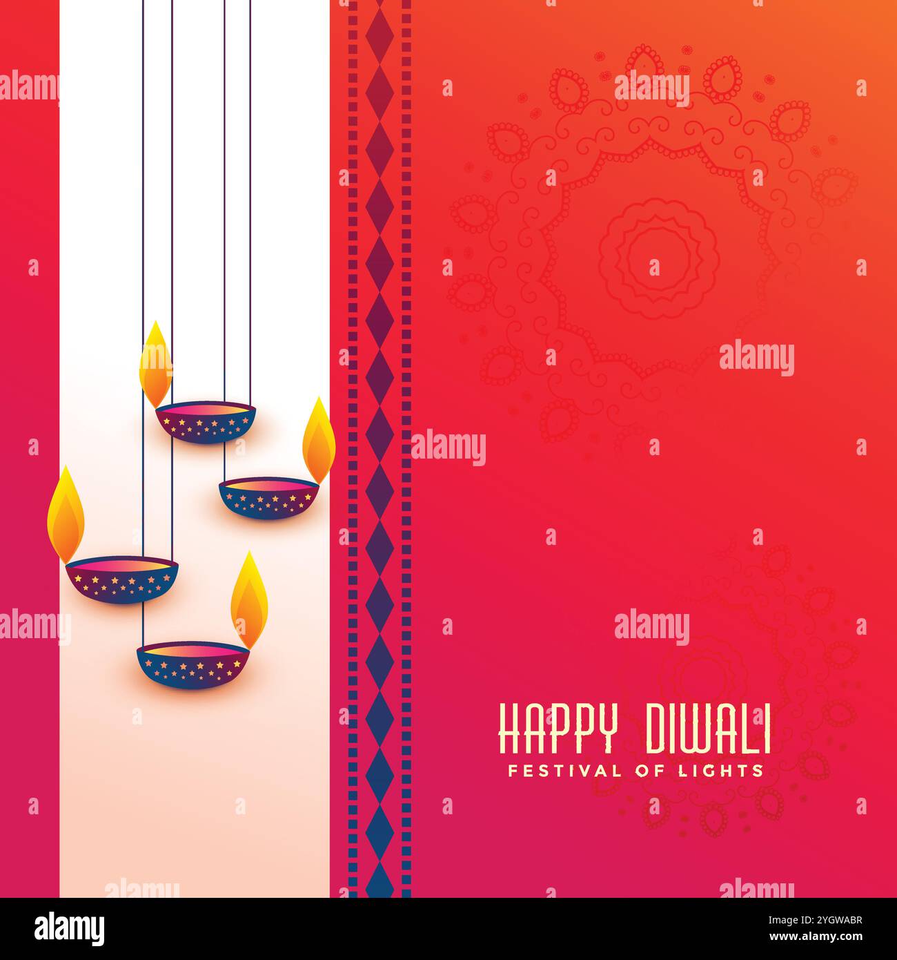indian diwali festival greeting with hanging diya design Stock Vector ...