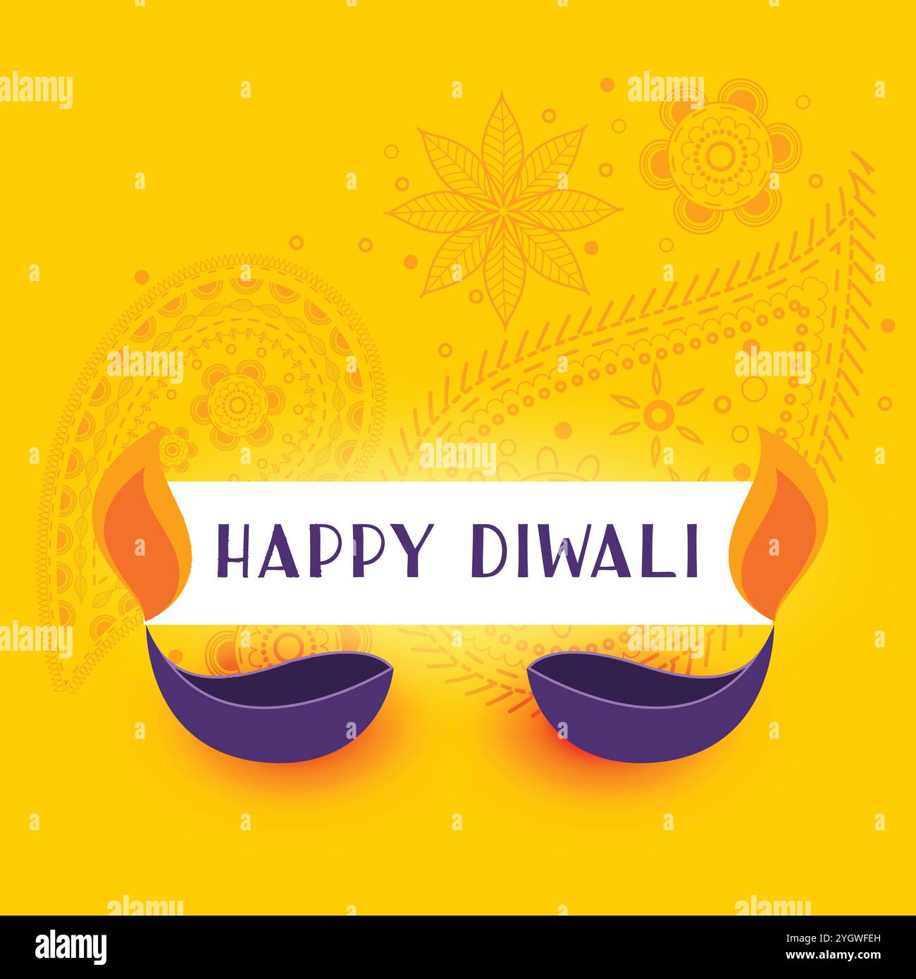 yellow happy diwali background with two diya Stock Vector Image & Art ...