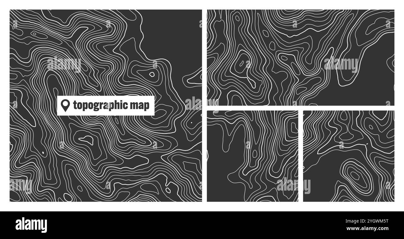 Colorful topographic map sets with contour lines. Geographic terrain ...