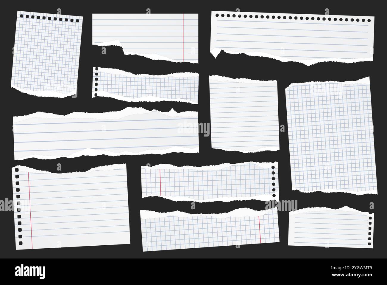 Ripped paper strips. Realistic crumpled paper scraps with torn edges ...