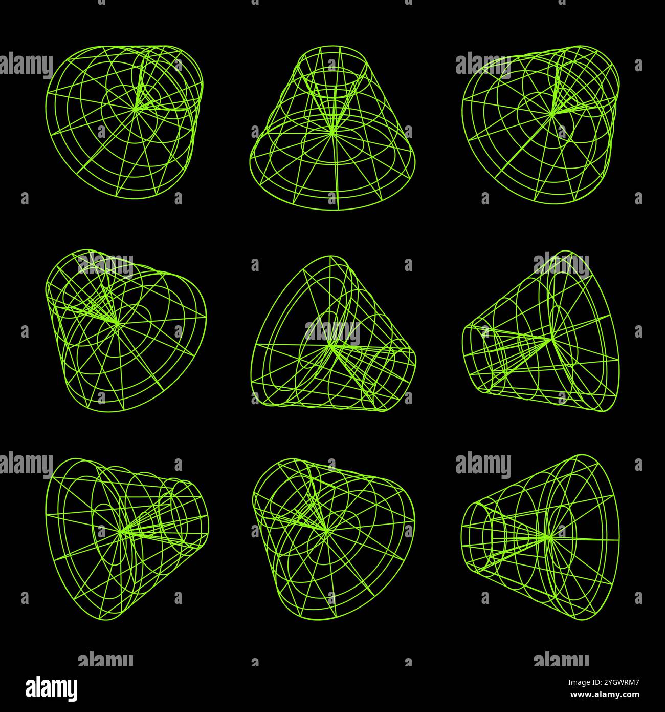 Wireframe lined shapes. Perspective mesh, 3d grid. Low poly geometric ...