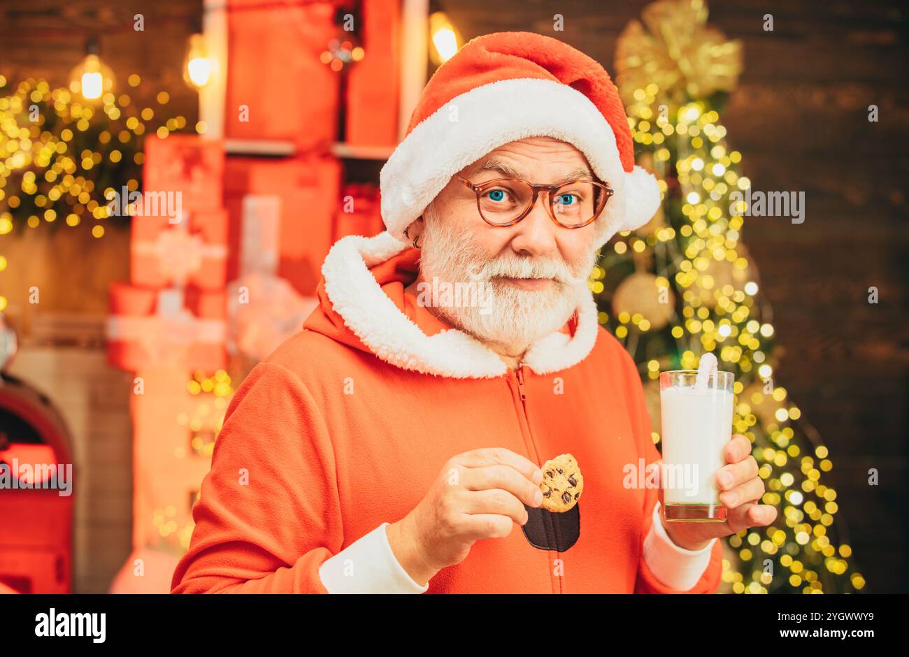 Santa Claus enjoys cookies and milk left out for him on Christmas eve ...