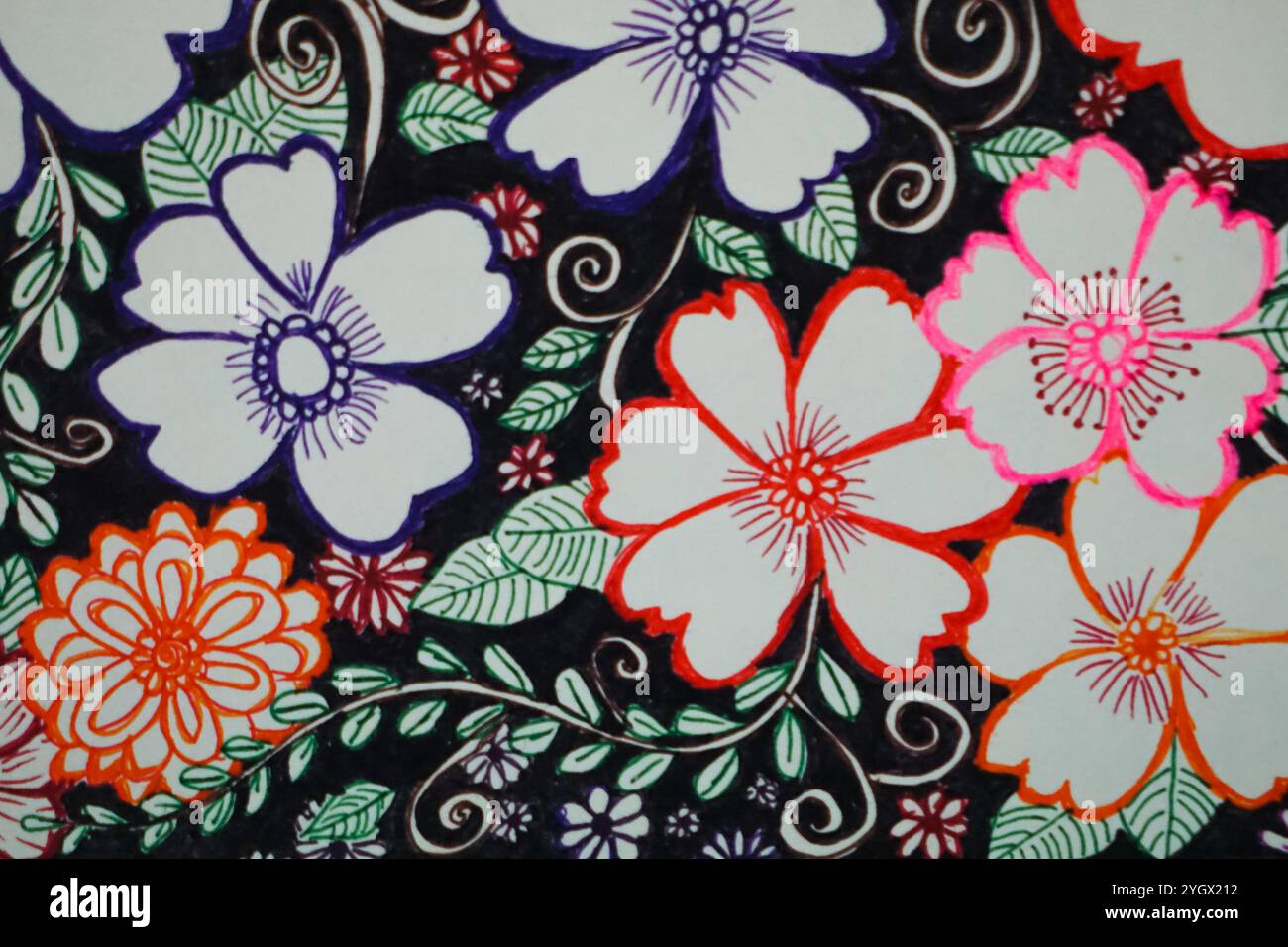 Colourful hand drawn floral doodle Stock Photo - Alamy