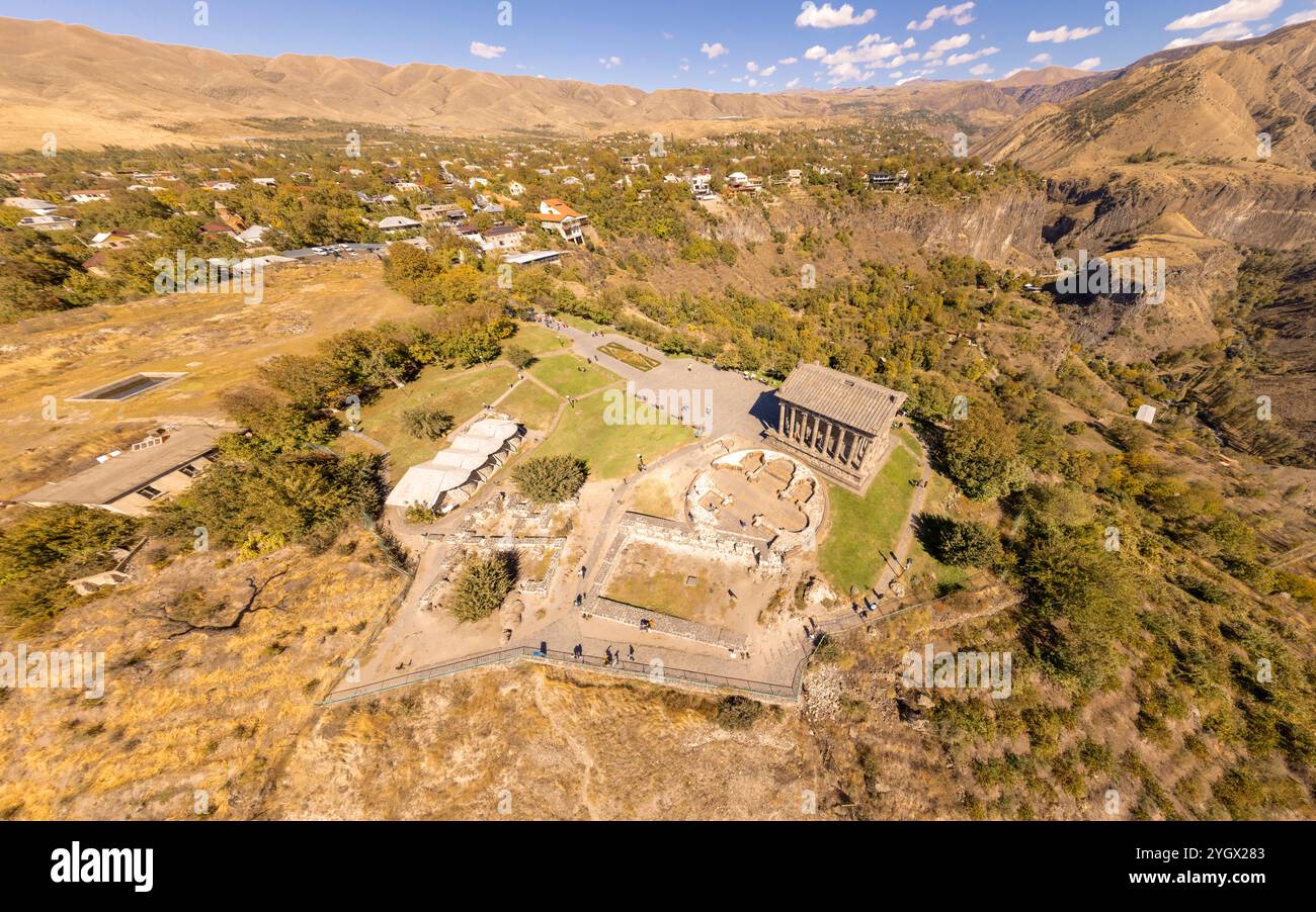Aerial view of famous Garni pagan temple with Ionic-colonnaded ...