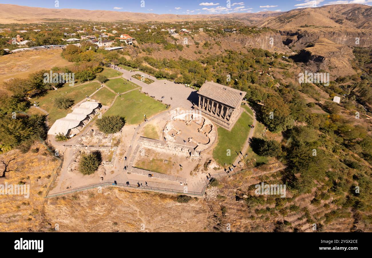 Aerial view of famous Garni pagan temple with Ionic-colonnaded ...