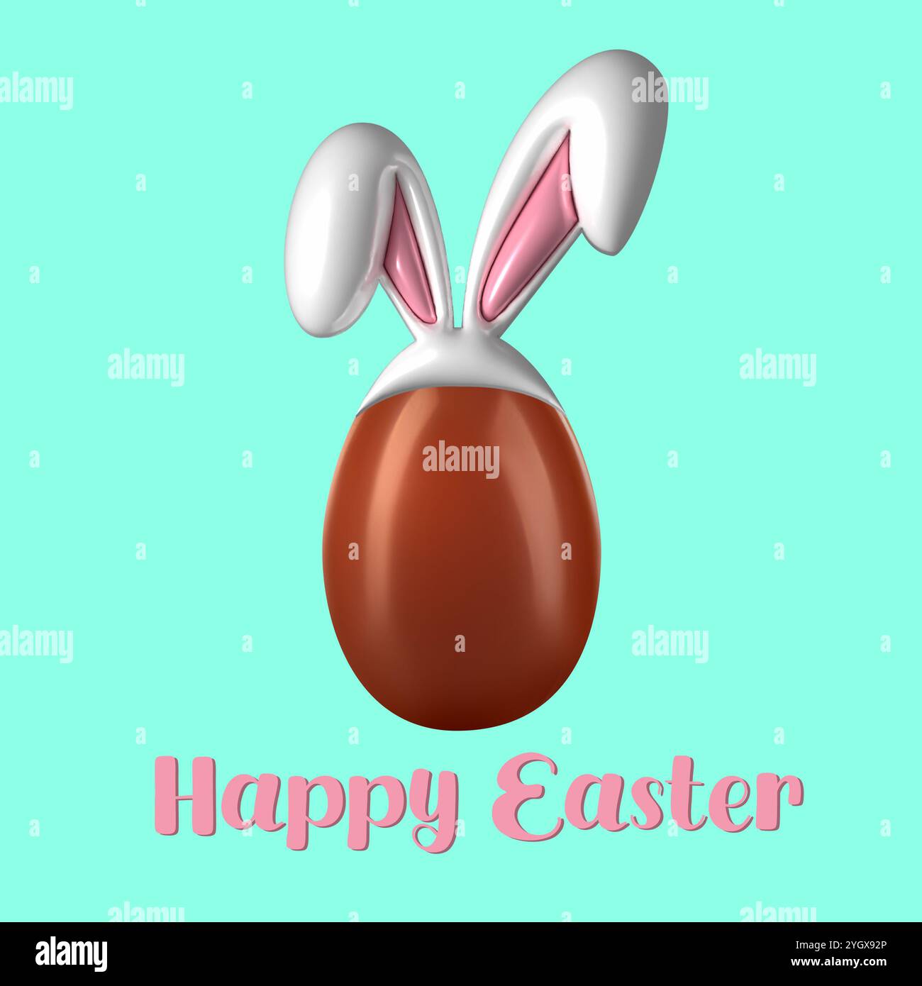Happy Easter. Chocolate egg with bunny ears on turquoise background ...