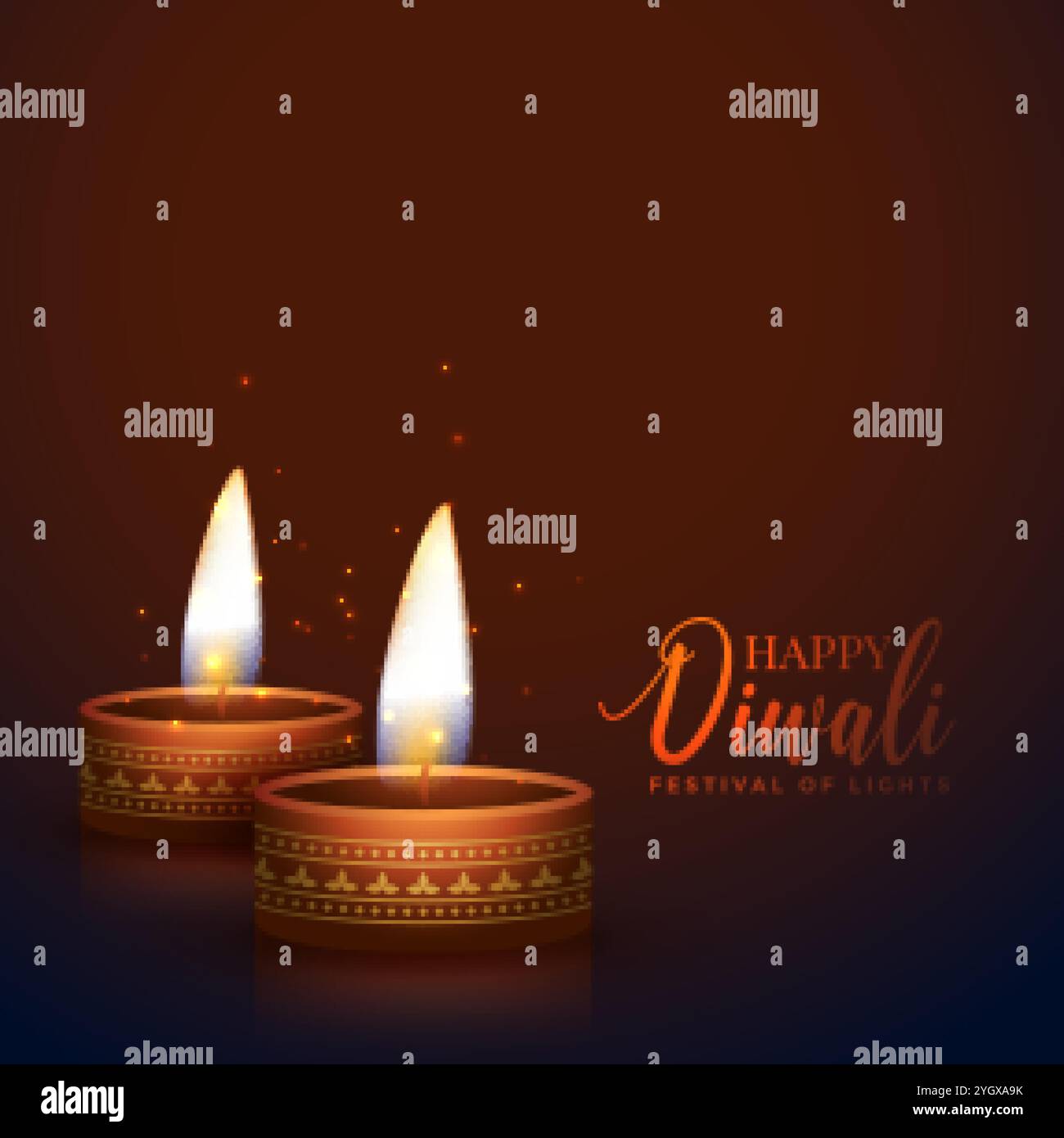 two realistic diwali diya lamps festival background design Stock Vector ...