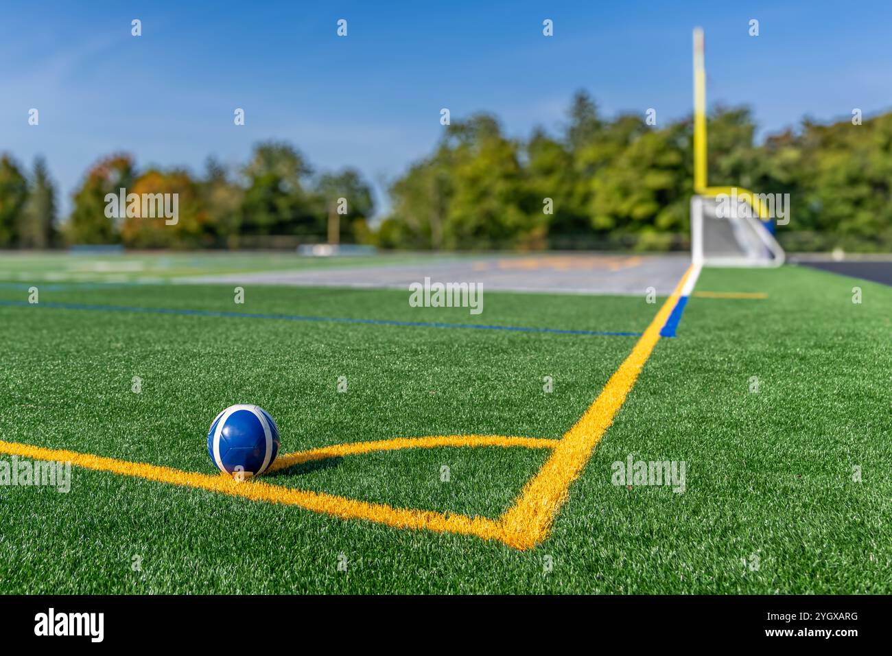 Corner Line of an outdoor multi sport synthetic turf , soccer, training ...