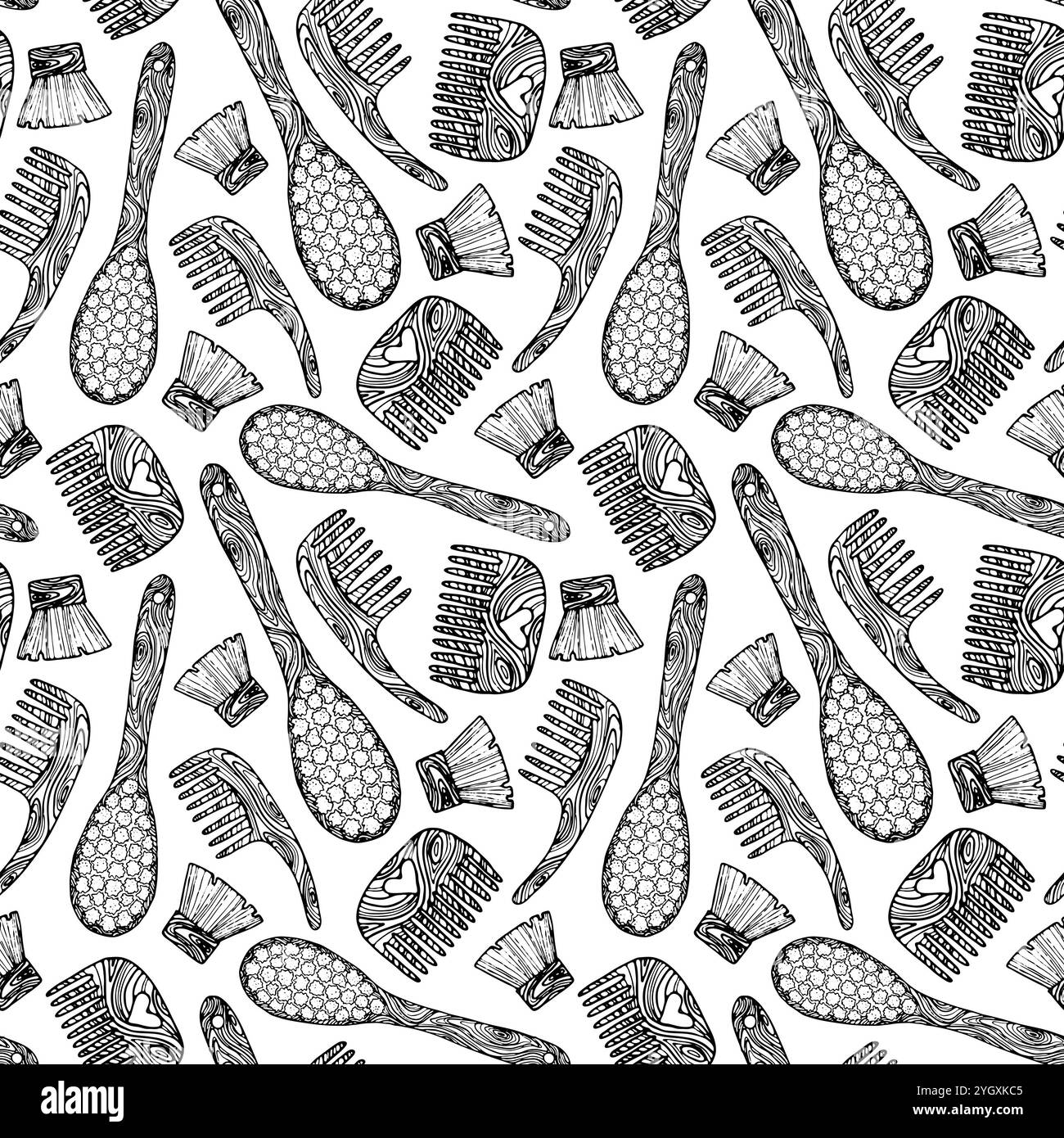 Hand drawn wooden combs and brushes seamless pattern. Eco-friendly ...