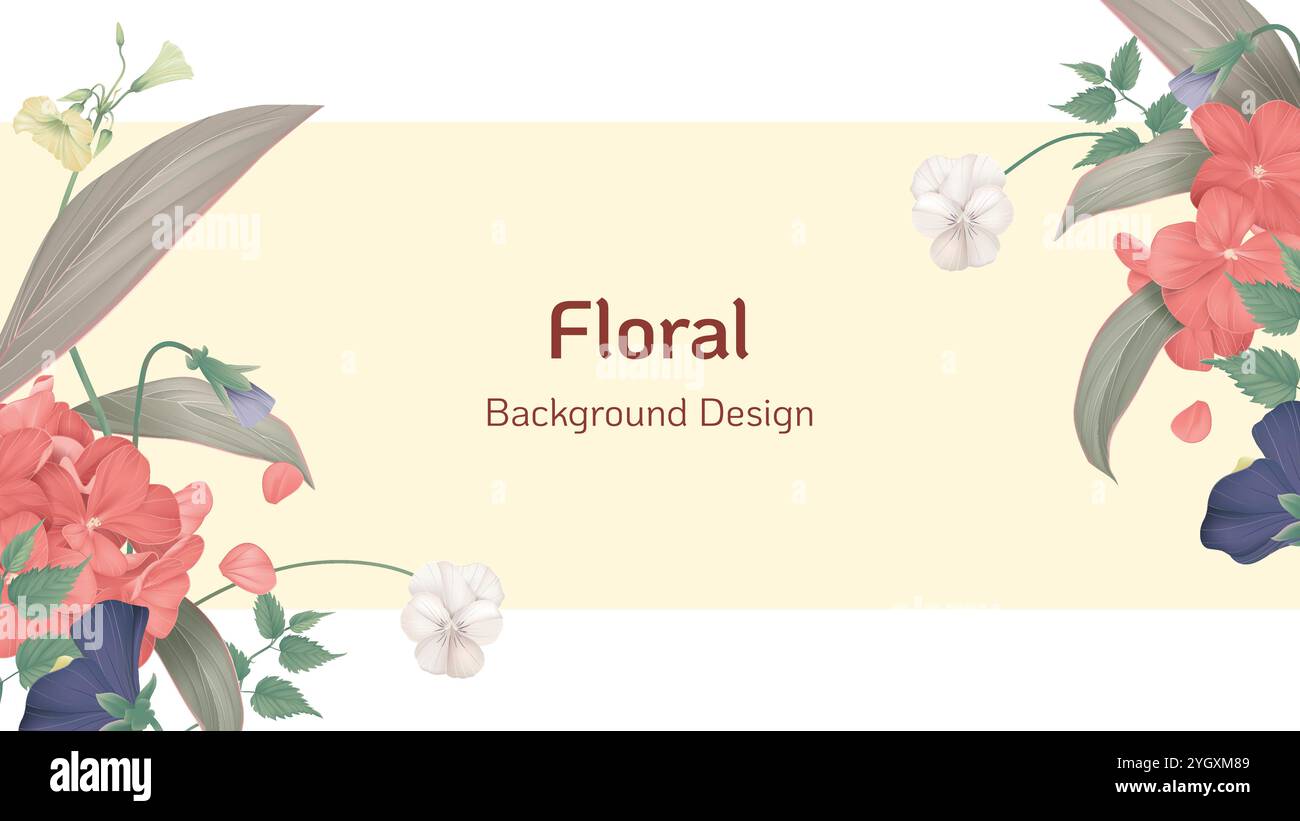 Floral banner background template design, various flowers and leaves on ...