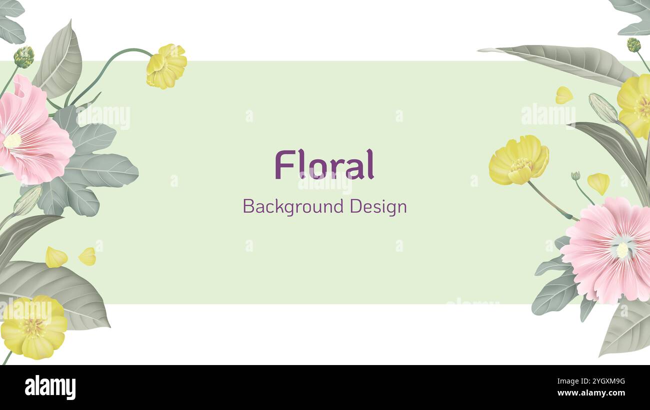 Floral banner background template design, various flowers and leaves on ...