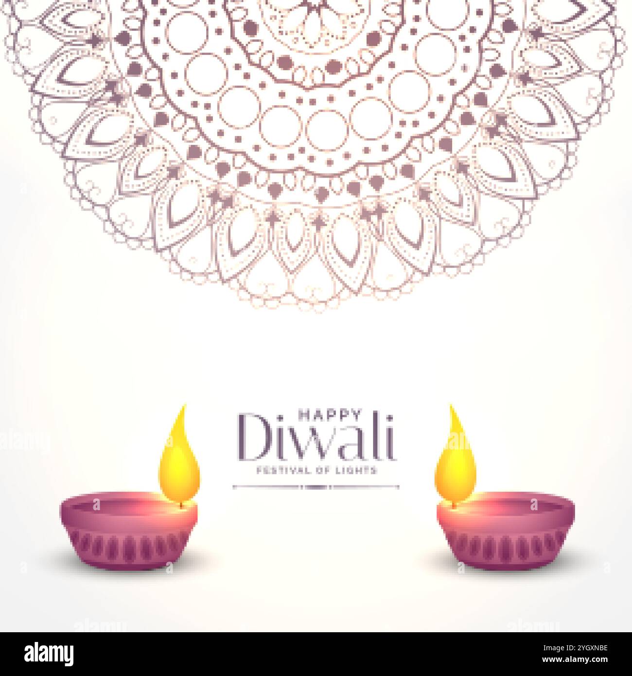elegant white diwali background with two diya design Stock Vector Image ...