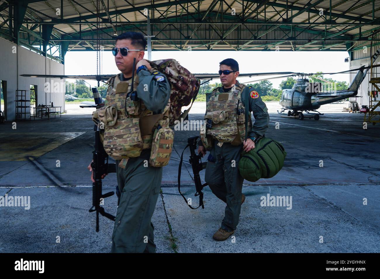 Ilopango, El Salvador. 08th Nov, 2024. Soldiers walk after a MEDEVAC ...