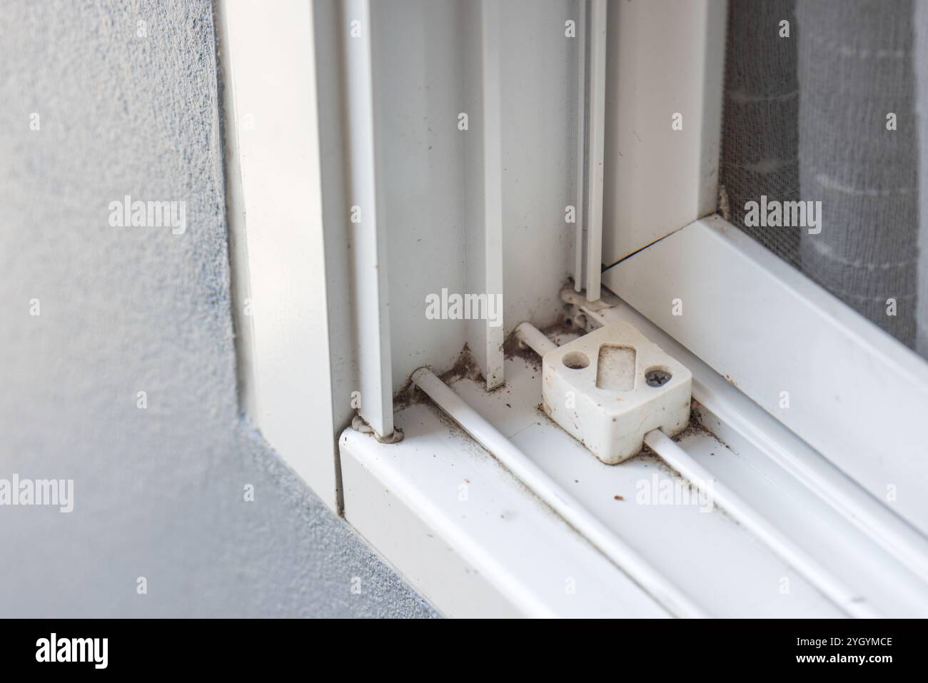 Dust on window sills and tracks corner, these areas need cleaning Stock ...