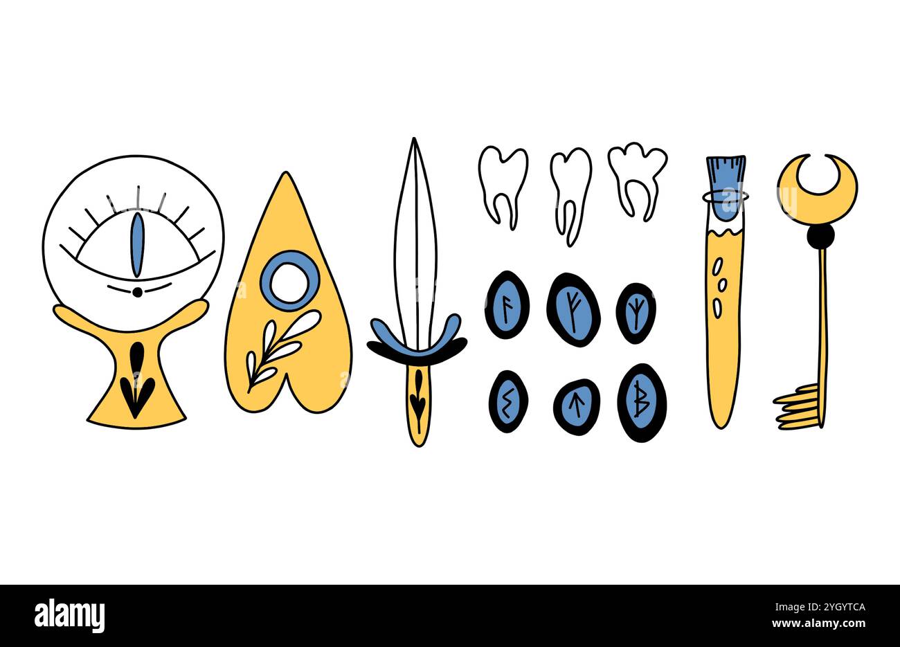 Vector oracle mystical magic design elements set. Witchcraft hand drawn ...