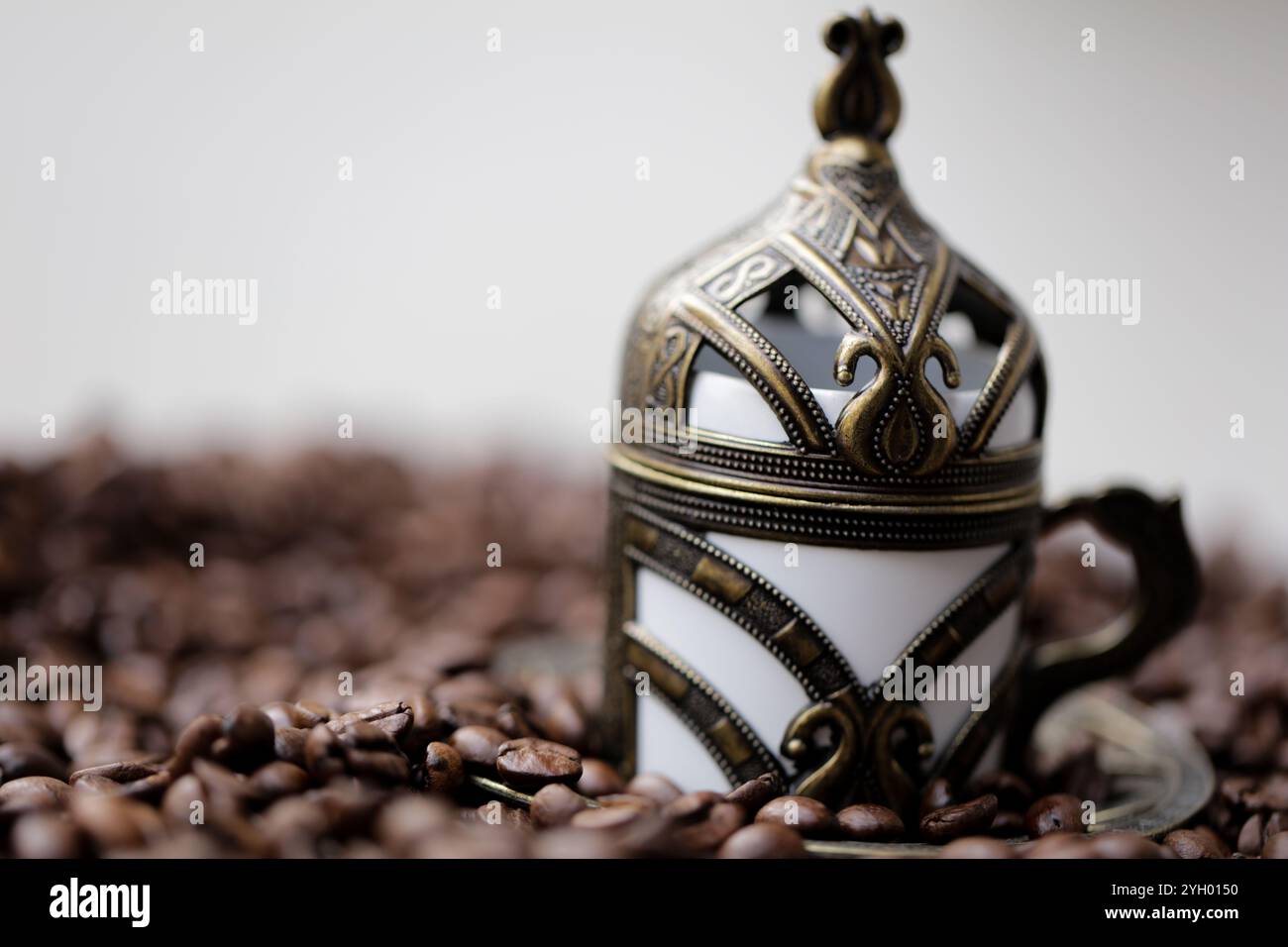 Gaziantep, Turkey. Coffey beans and traditional cups of coffee in a ...