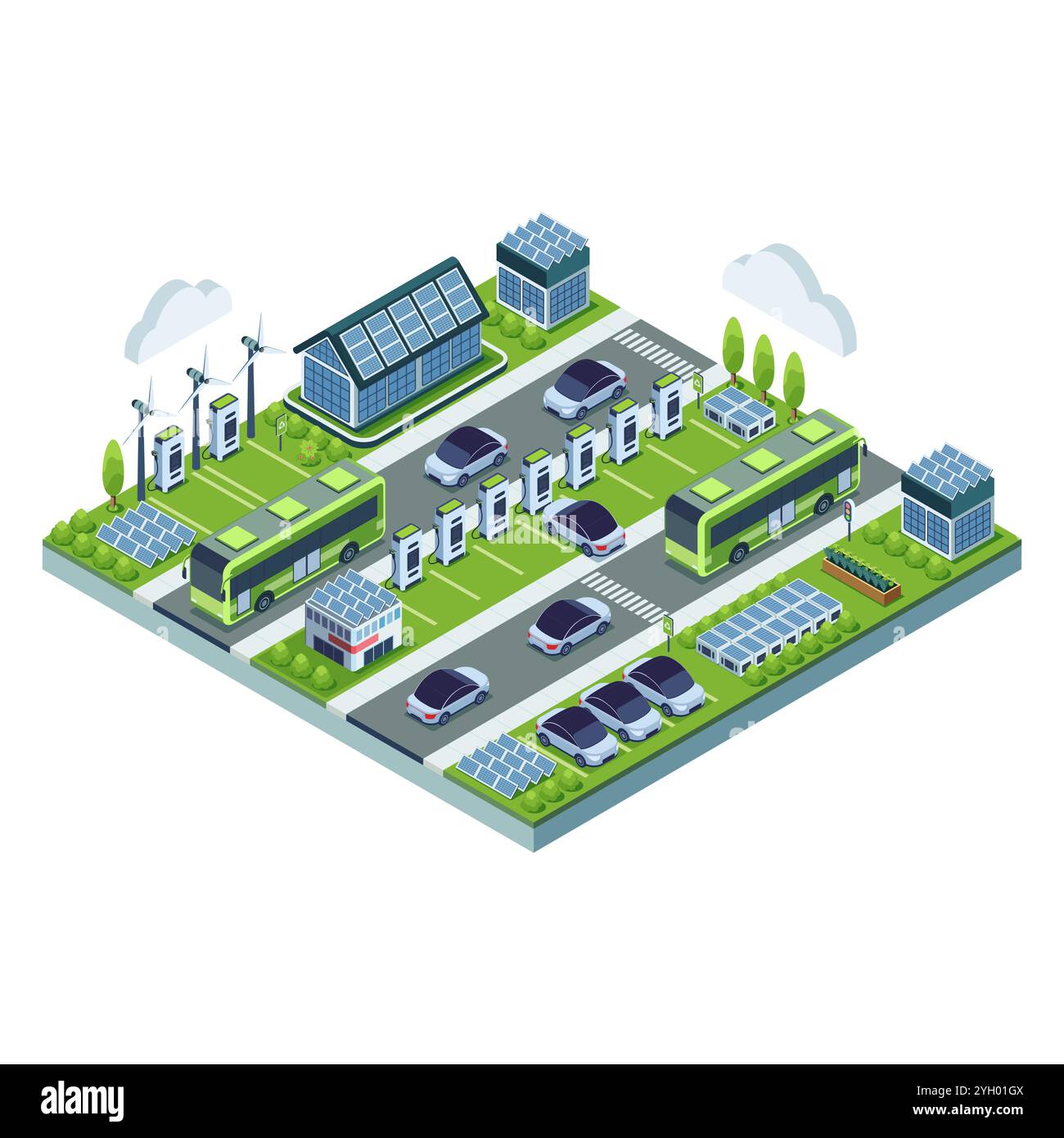 Isometric Sustainable Transportation Hub with Electric Vehicles and ...