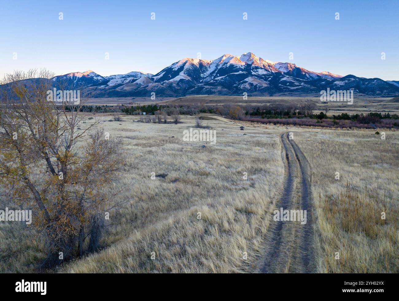 Aerial view of the Absaroka Range from along the Yellowstone River in ...
