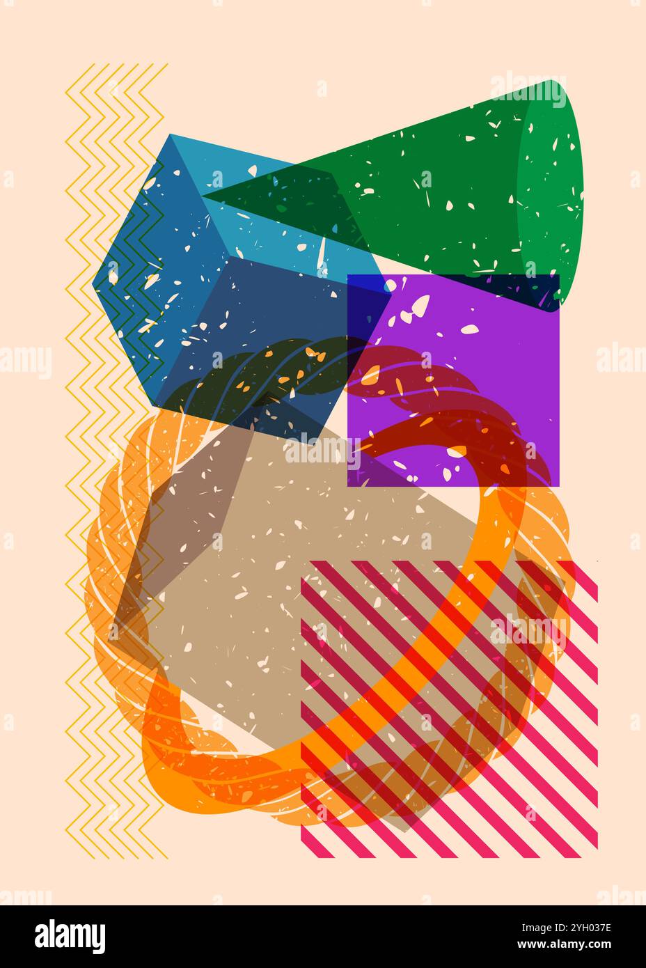 Colorful geometric shapes. Object in trendy riso graph design. Geometry elements abstract ...
