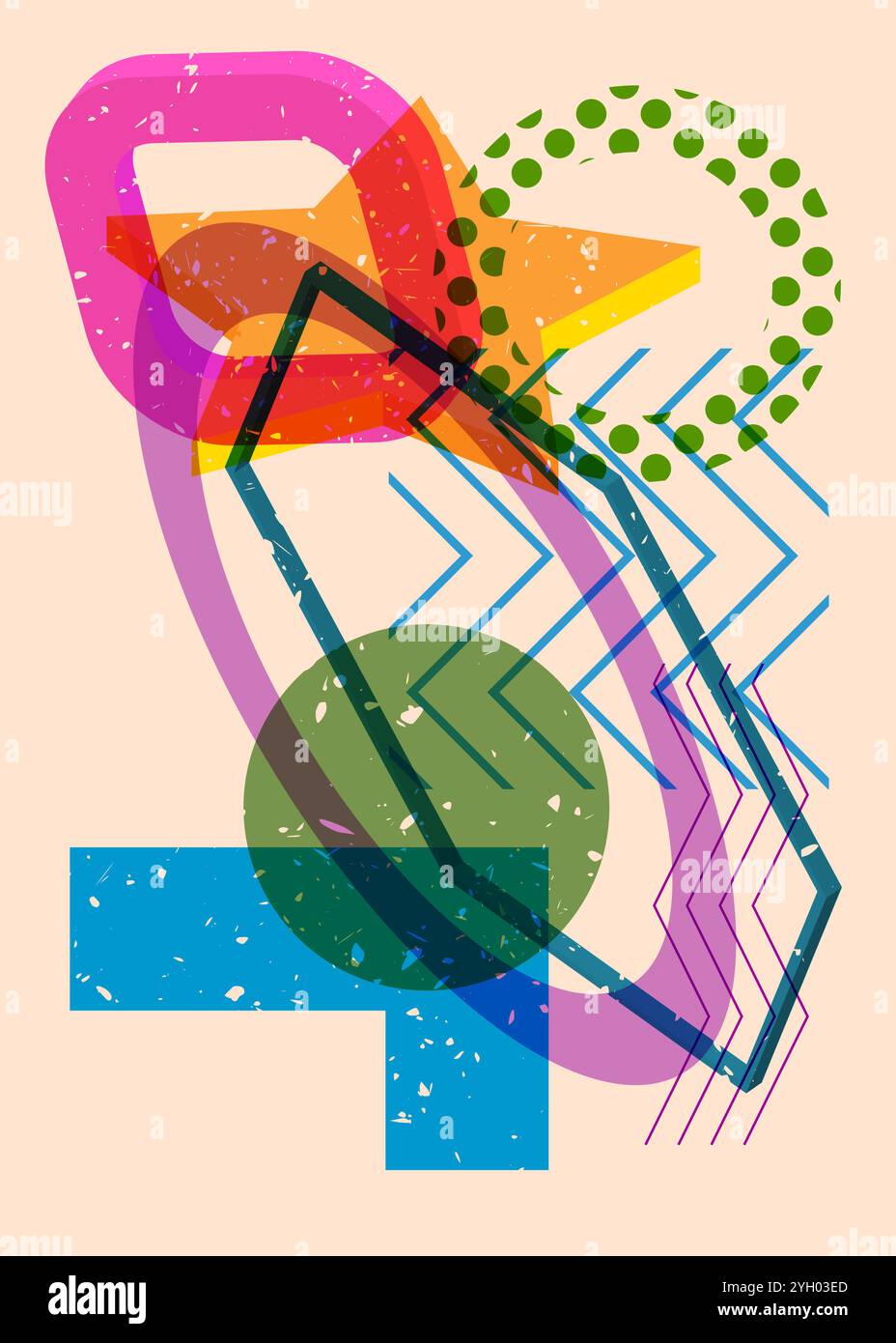 Colorful geometric shapes. Object in trendy riso graph design. Geometry elements abstract ...