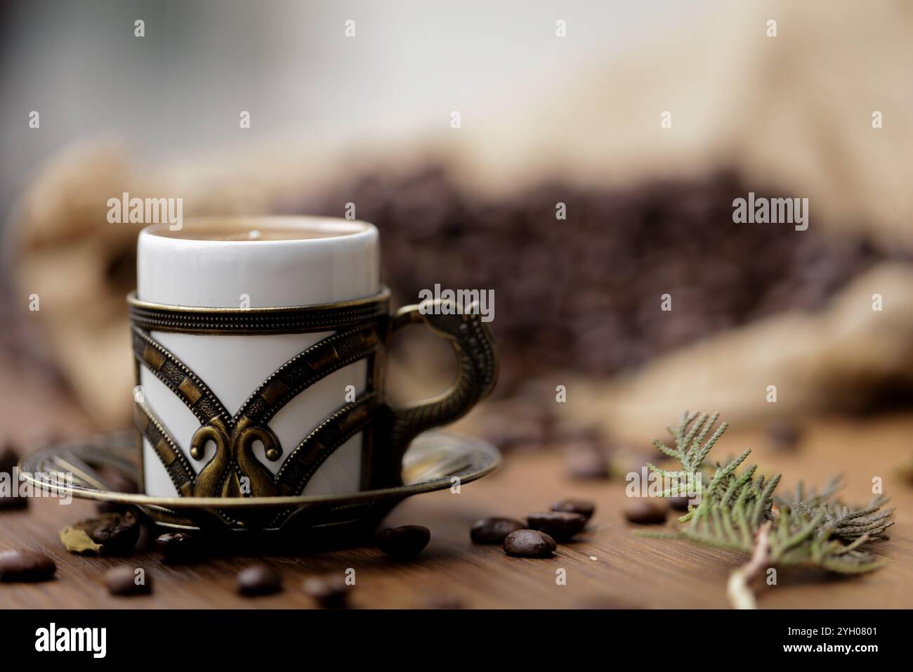 Gaziantep, Turkey. Coffey beans and traditional cups of coffee in a ...