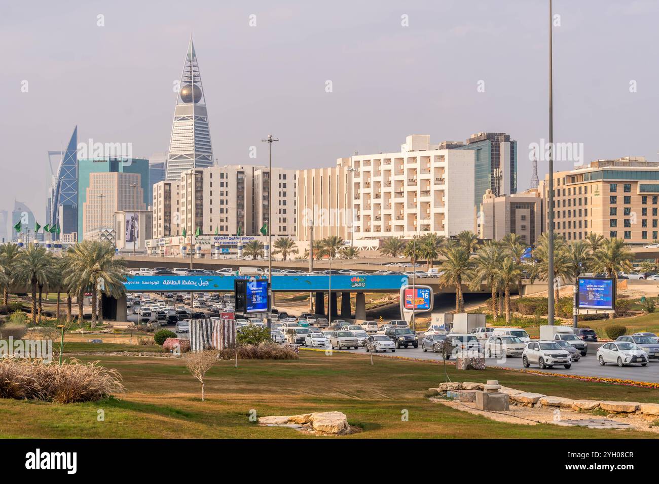 The traffic on Riyadh street, the capital of Saudi Arabia, with the ...