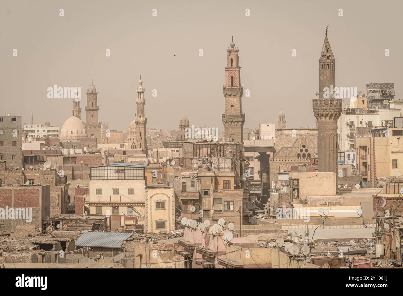 The skyline of old Cairo, the capital of Egypt, with smog polluted air ...