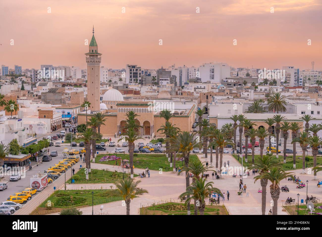 The city center of Monastir, Tunisia, with the park square, local ...