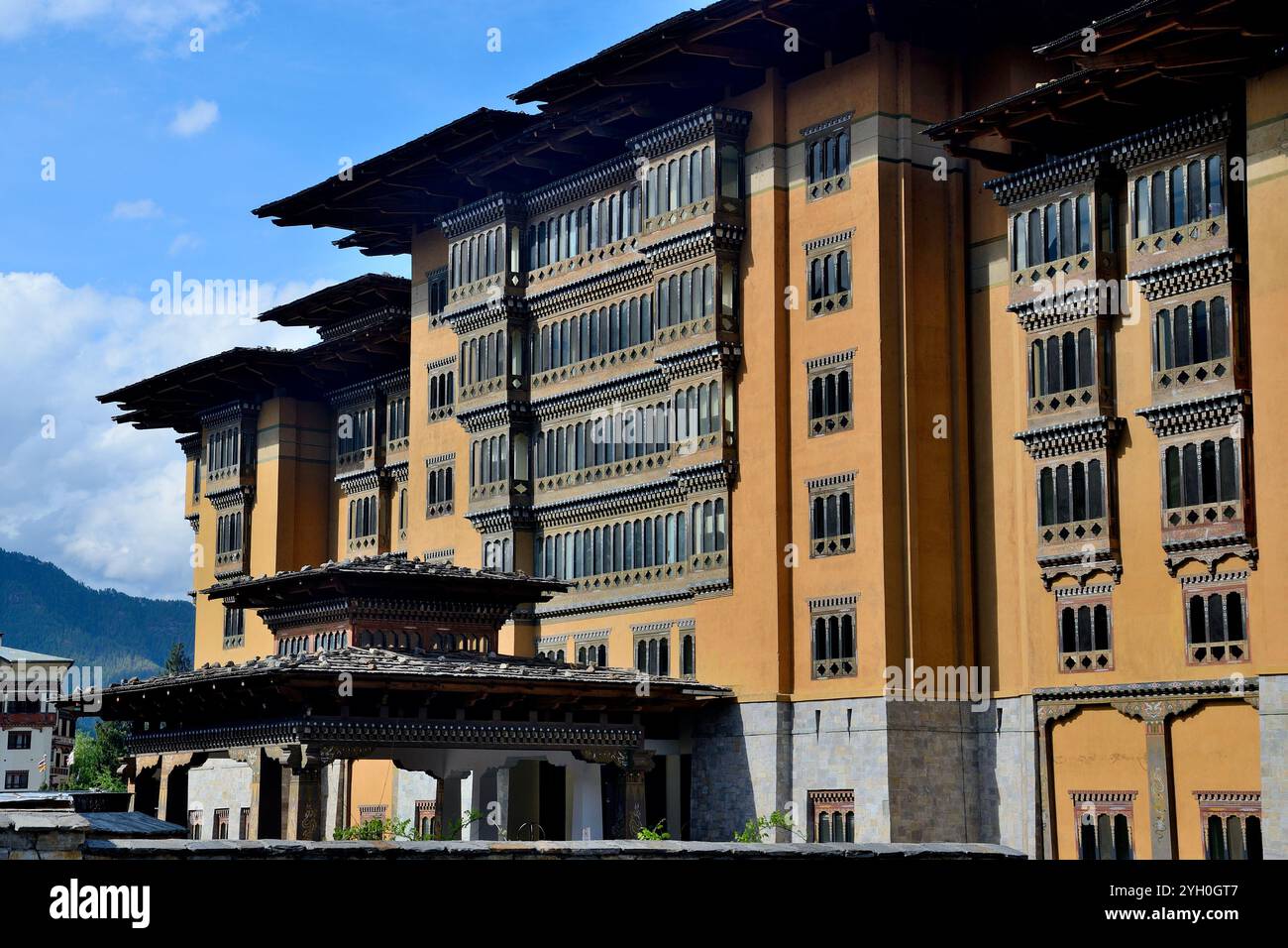 Outer view of the Hotel Taj Tashi, located in Norzin, Thimphu, Bhutan ...