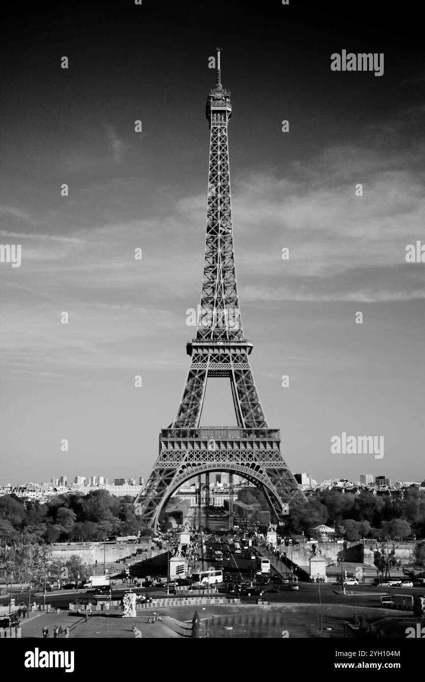 Eiffel tower, architecture and city with monochrome for travel, tourism ...