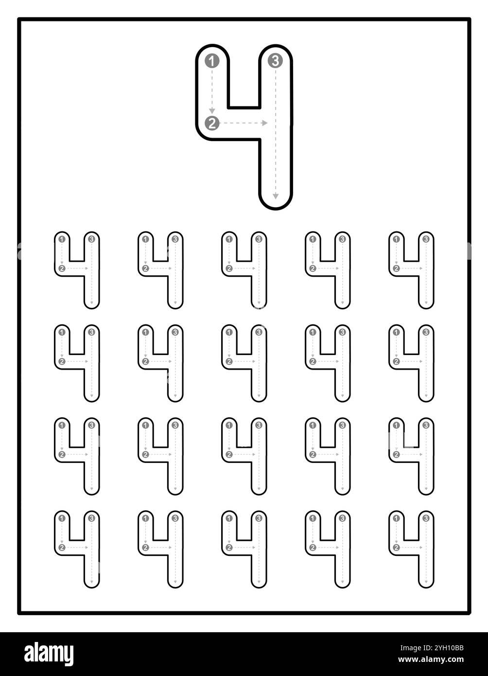 Number Tracing Worksheet Page For Children Zero To Nine Stock Vector ...