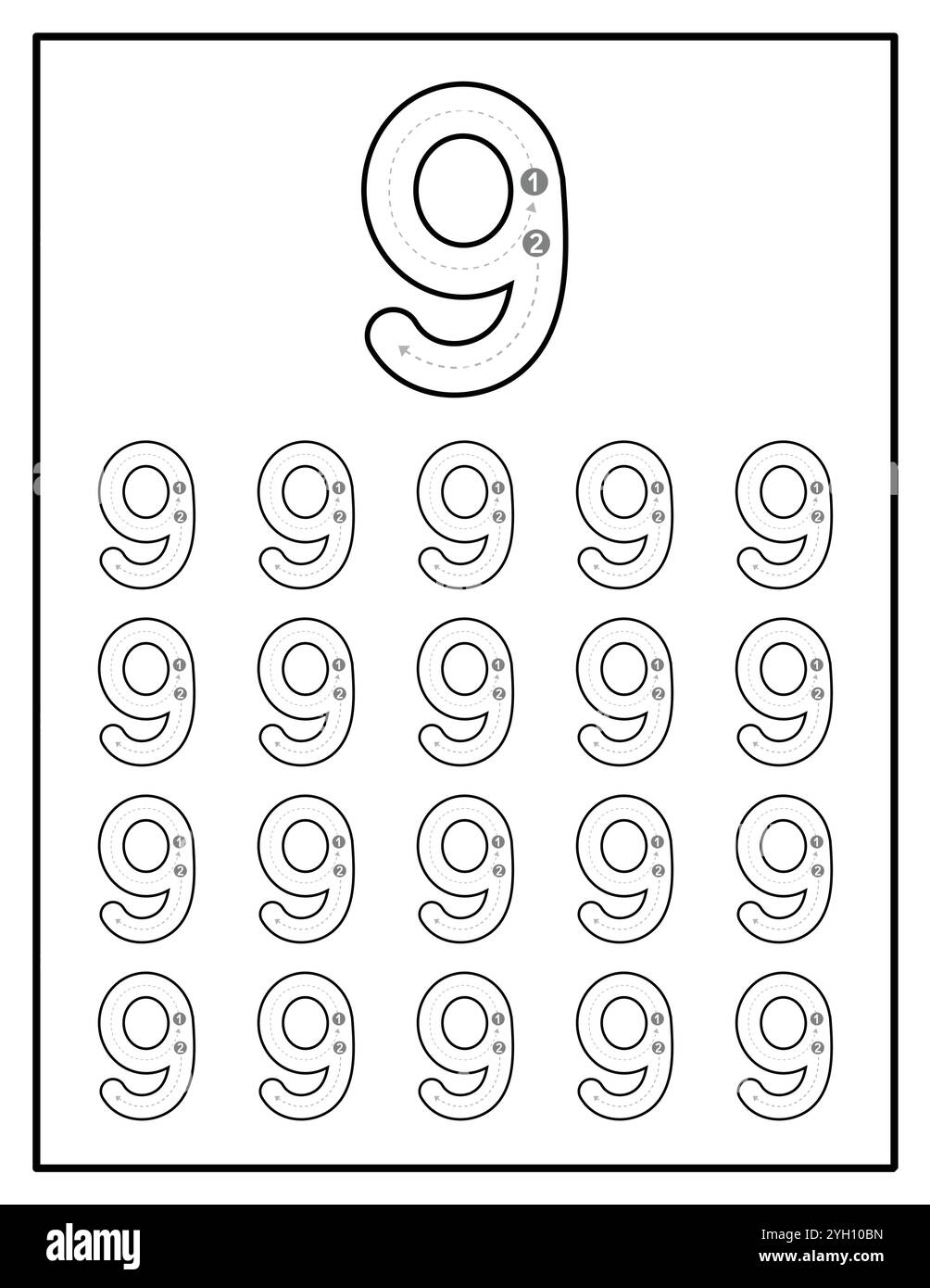 Number Tracing Worksheet Page For Children Zero To Nine Stock Vector ...