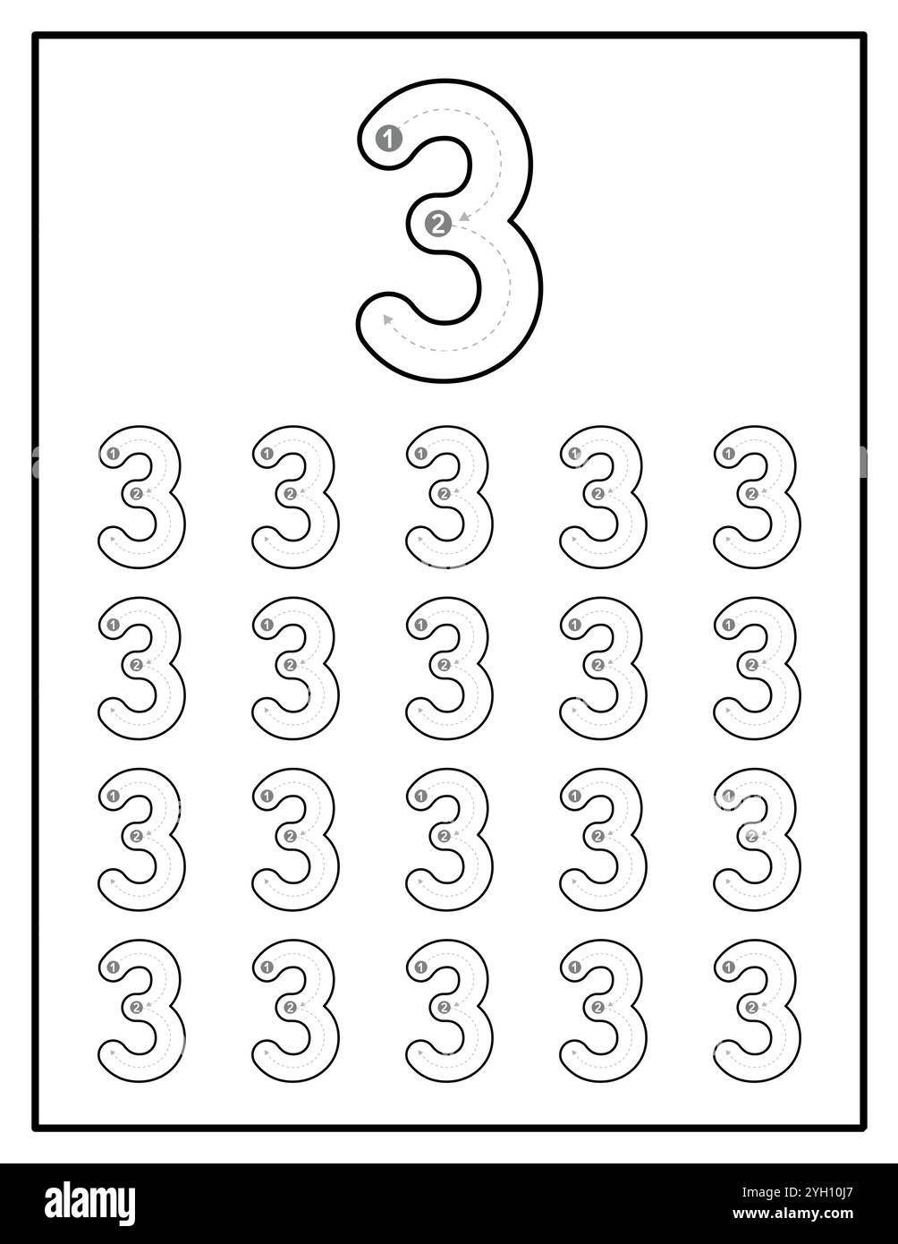 Number Tracing Worksheet Page For Children Zero To Nine Stock Vector ...