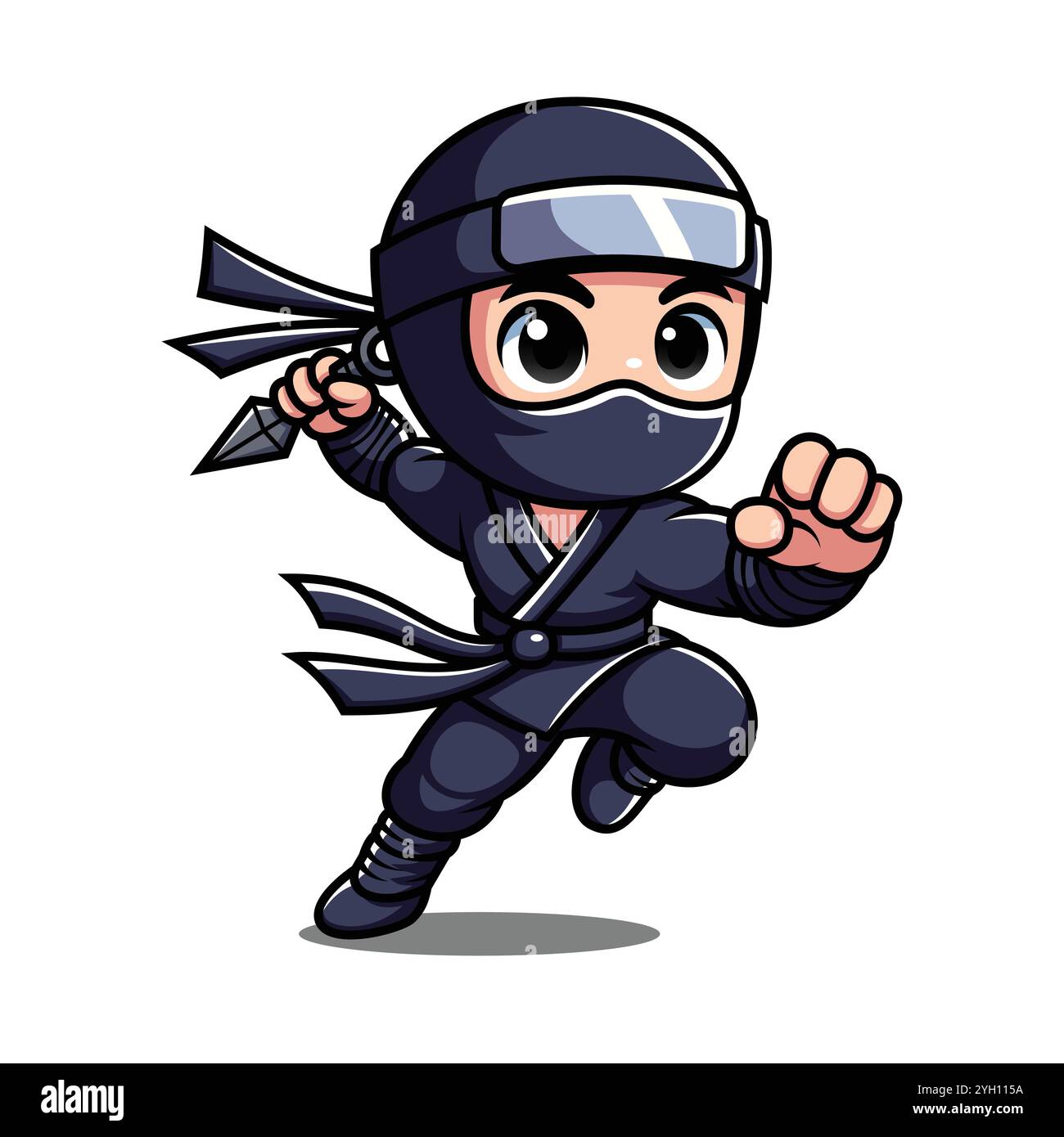 Cute Japanese Ninja Cartoon Character in Action Moves Stock Vector ...