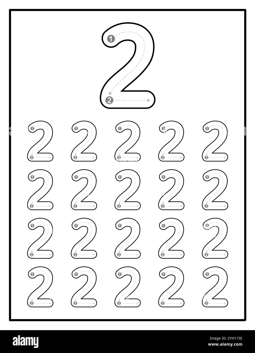 Number Tracing Worksheet Page For Children Zero To Nine Stock Vector ...