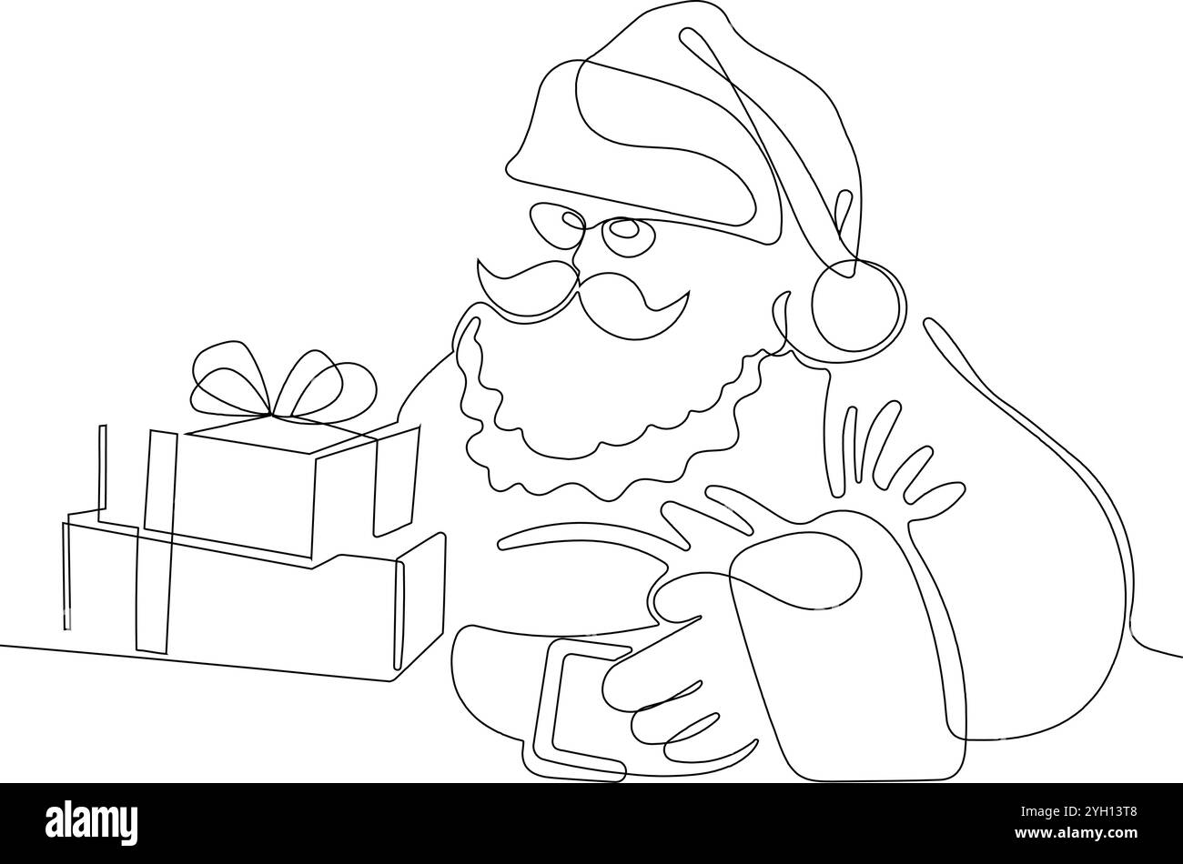 One continuous line drawing Santa Claus on reindeer and sled. concept ...