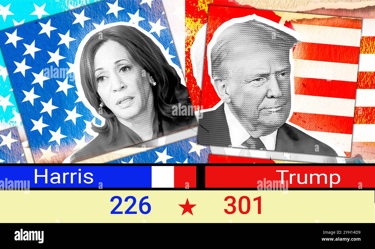 Portrait of Donald Trump and Kamala Harris against the background of ...