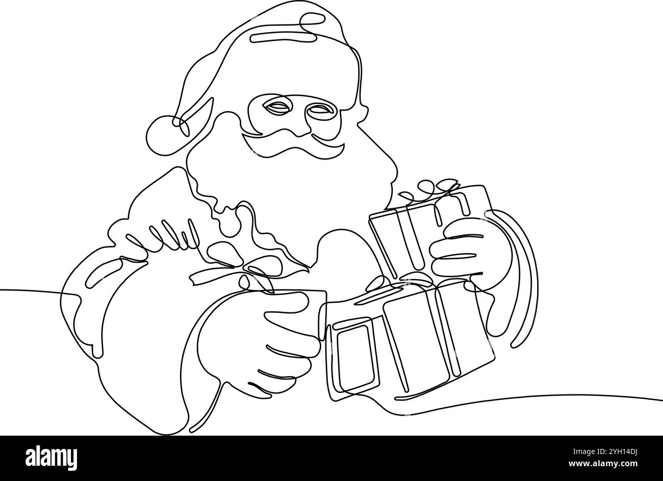 One continuous line drawing Santa Claus on reindeer and sled. concept ...