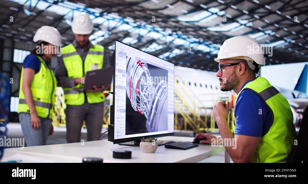 Maintenance Airport Maintenance Team Using 3D Software Stock Photo - Alamy