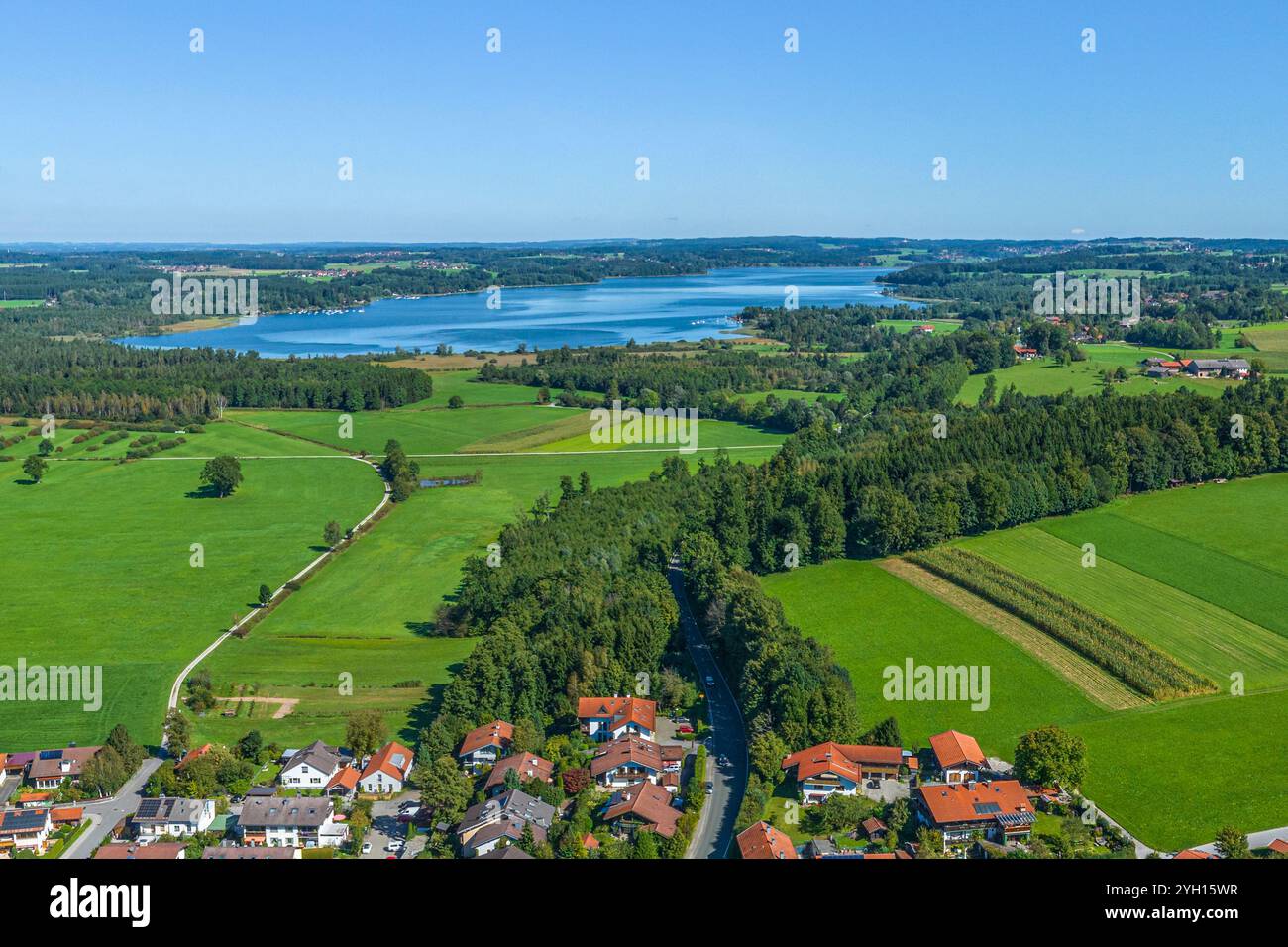 View of Riedering on Simssee in Chiemgau near Rosenheim in the ...