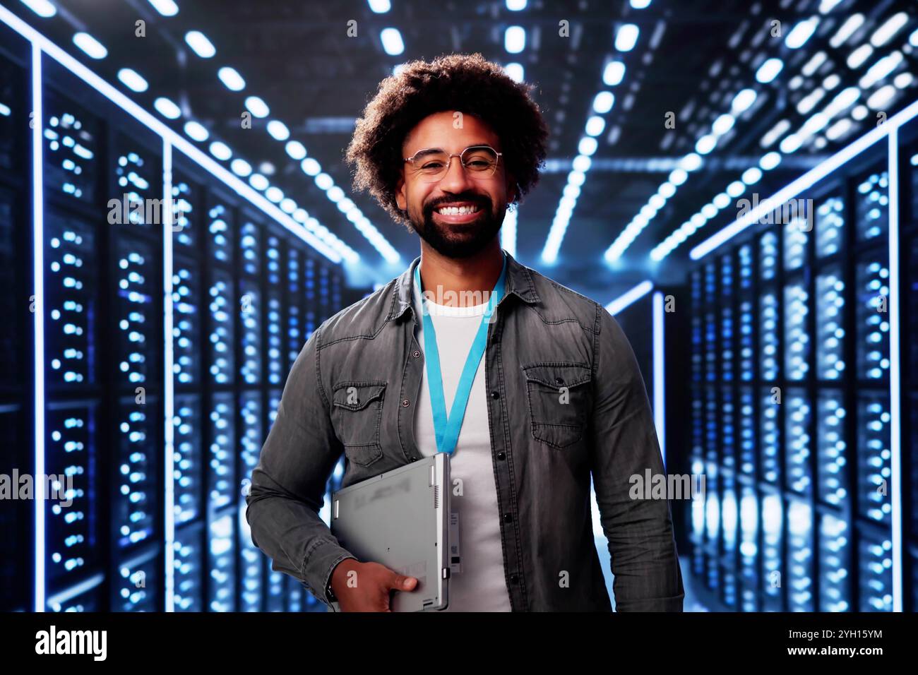 Happy Engineer In Data Center Server Room Configuring AI Technology Stock Photo - Alamy