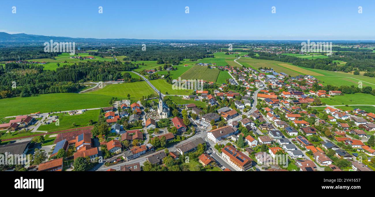 View of Riedering on Simssee in Chiemgau near Rosenheim in the ...