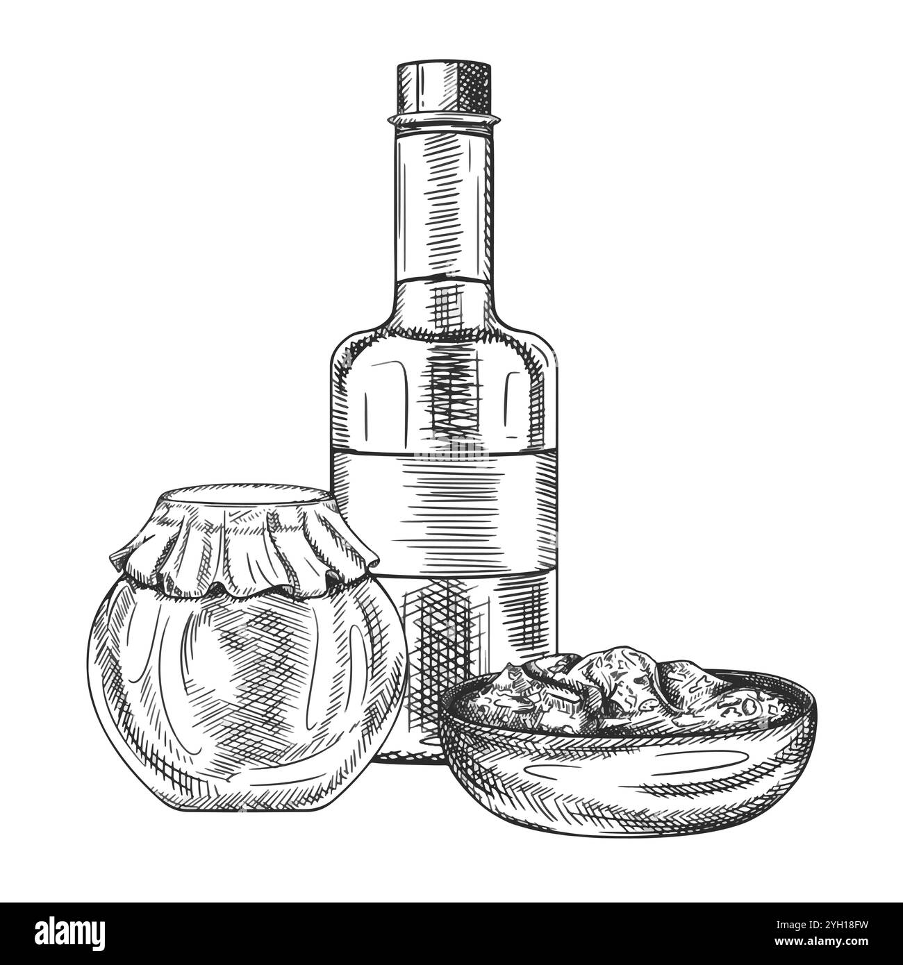Vector illustration with tomato sauces, glass jars and plate. Kitchen ...