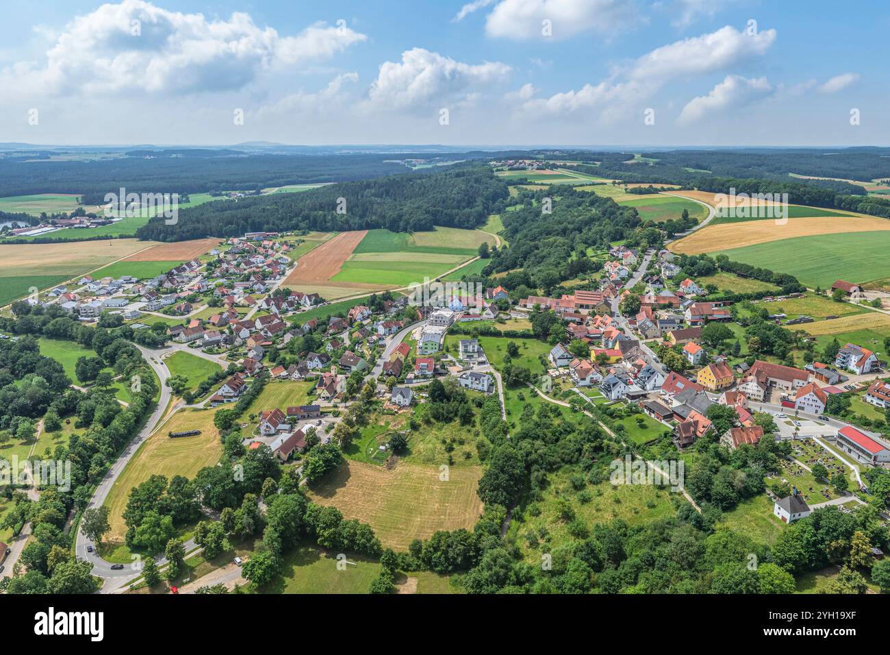 Aerial view of the municipality of Absberg on the Kleiner Brombachsee ...