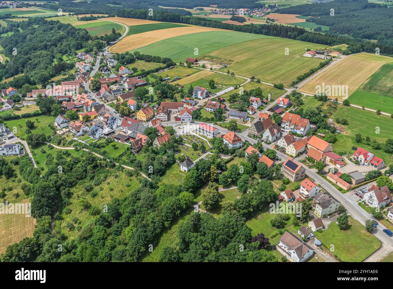 Aerial view of the municipality of Absberg on the Kleiner Brombachsee ...