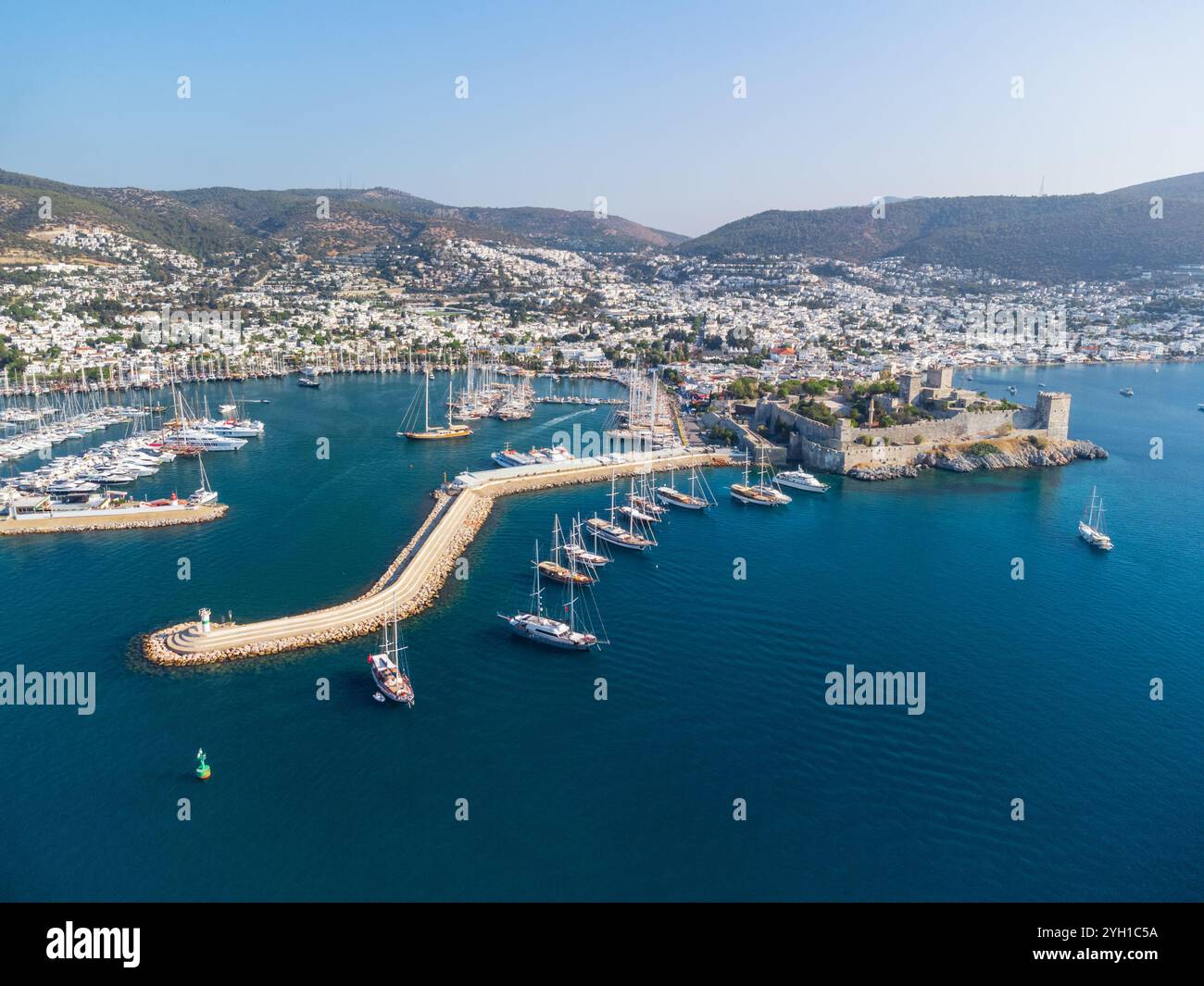 Awesome aerial view of Bodrum Marina and Bodrum Castle, Turkey Stock ...