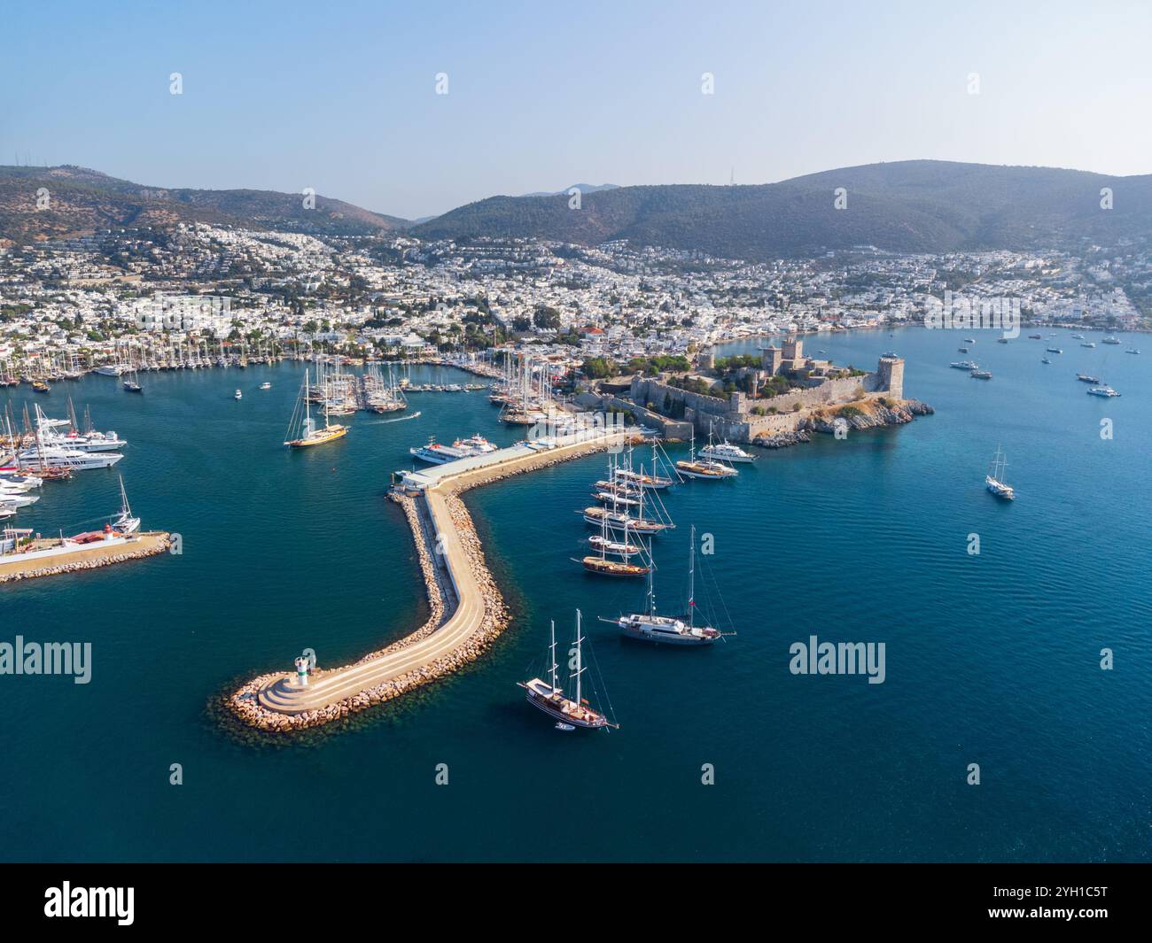 Awesome aerial view of Bodrum Marina and Bodrum Castle, Turkey Stock ...