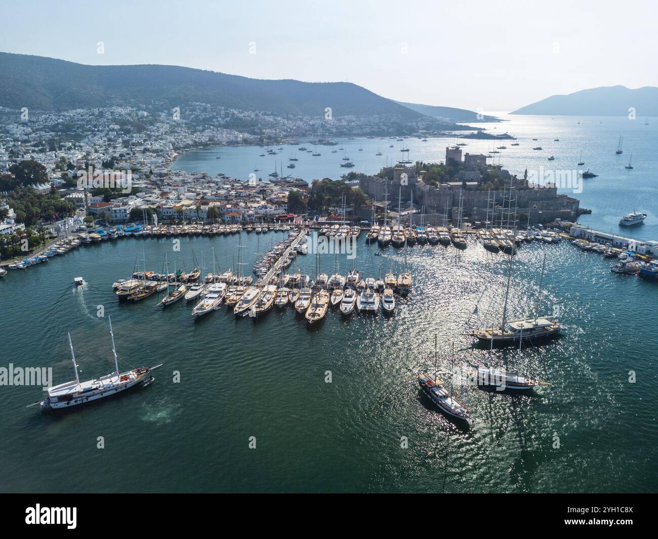 Awesome aerial view of Bodrum Marina and Bodrum Castle, Turkey Stock ...